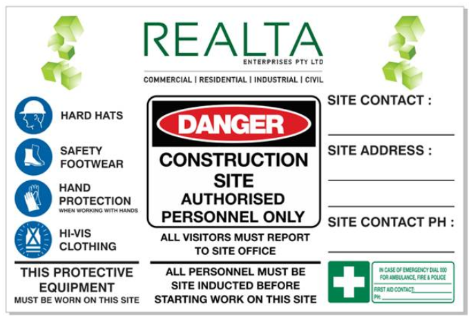 CONSTRUCTION SITE CUSTOM CONTACT MULTI SIGN – All Trades Safety ...