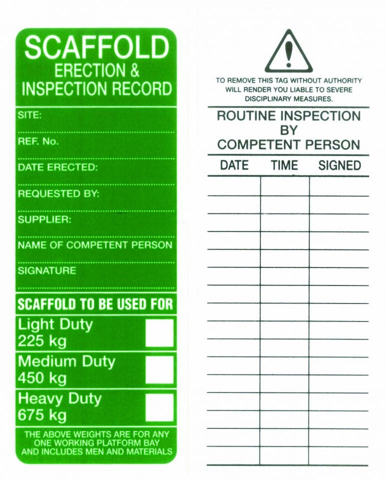 SCAFFOLD CONTROL CARD TAGS - APPROVED - POLYPROPYLENE – All Trades ...