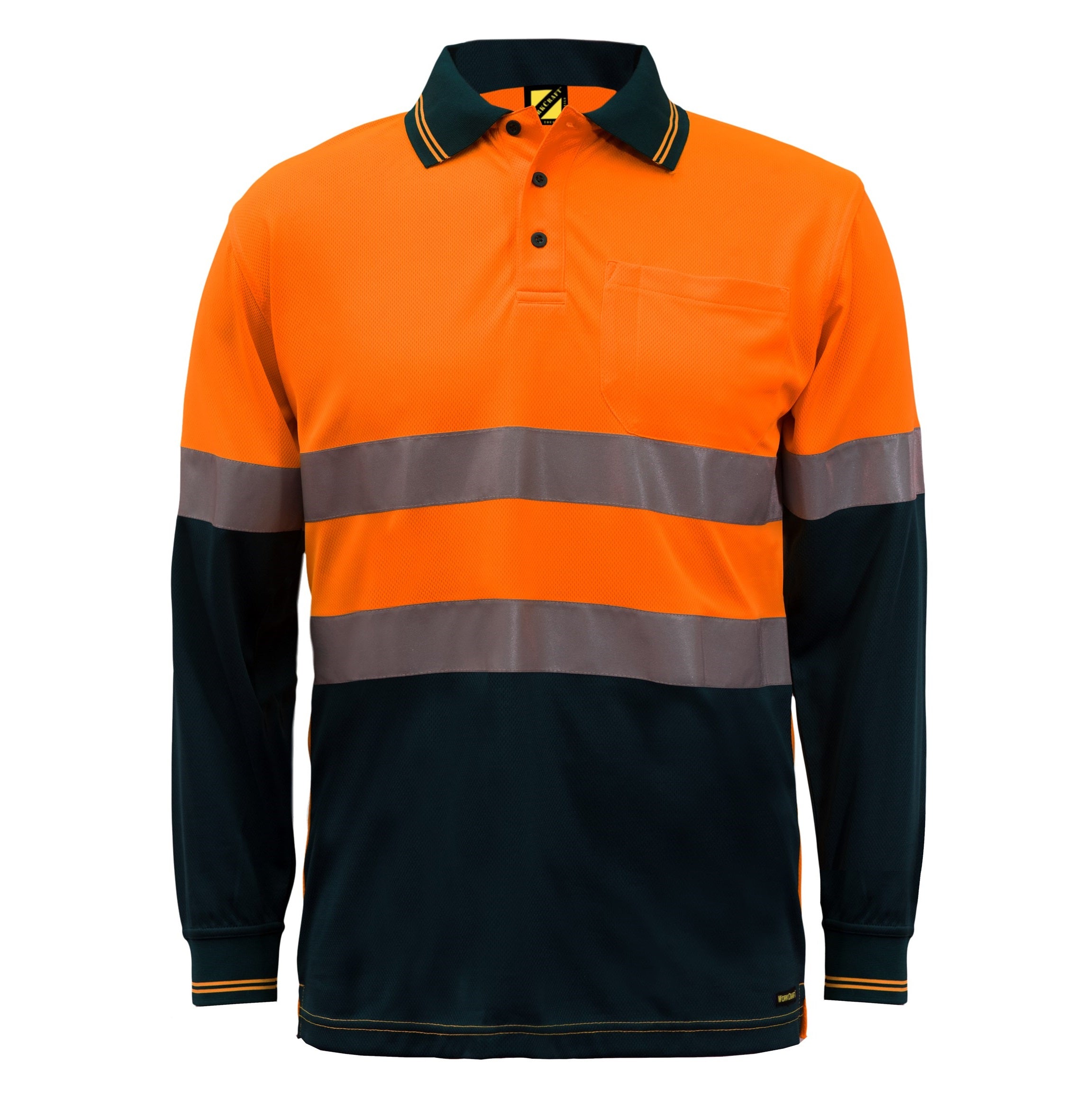 WORKCRAFT WSP409 HI VIS L/SL MICROMESH POLO WITH POCKET AND REFLECTIVE ...