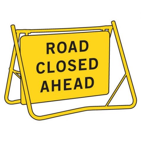 ROAD CLOSED AHEAD SWING STAND SIGN – All Trades Safety & Workwear Supplies